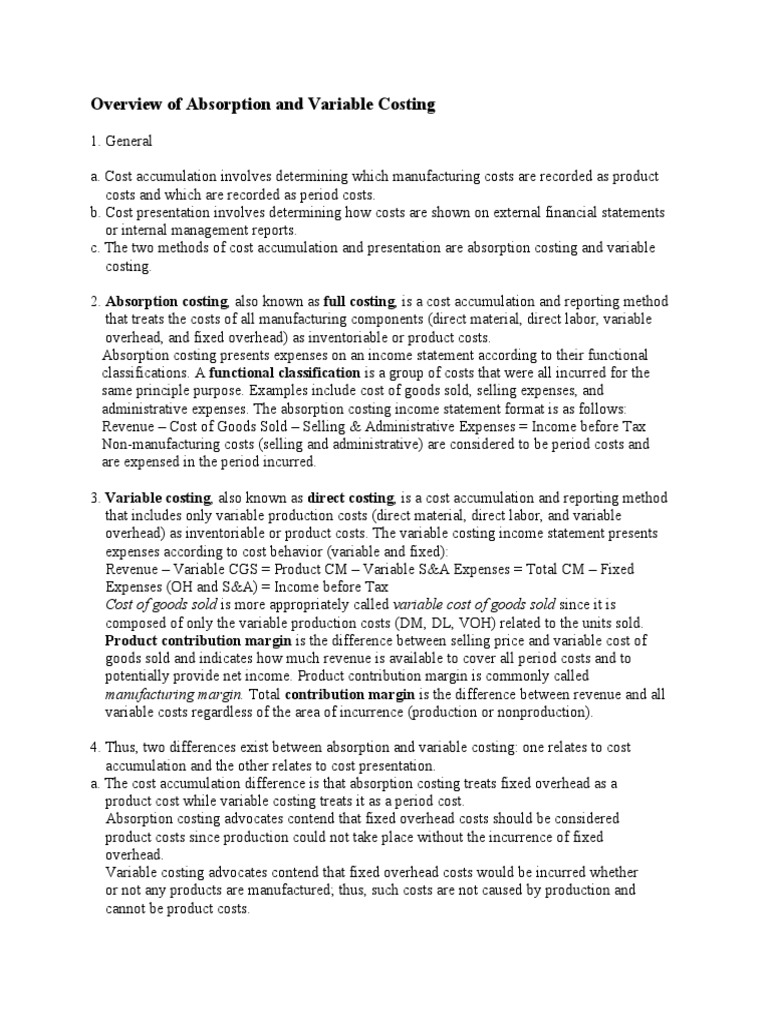 Overview of Absorption and Variable Costing | PDF | Cost Of Goods Sold ...