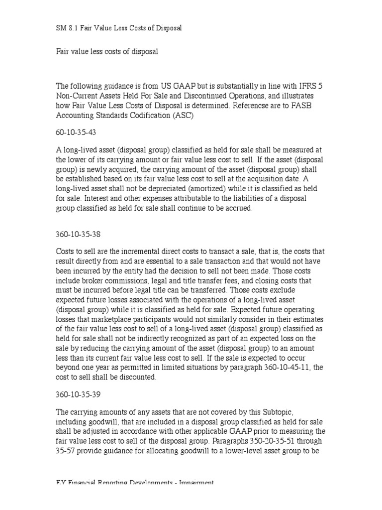Fair Value Less Costs of Disposal | PDF | Fair Value | Value (Economics)