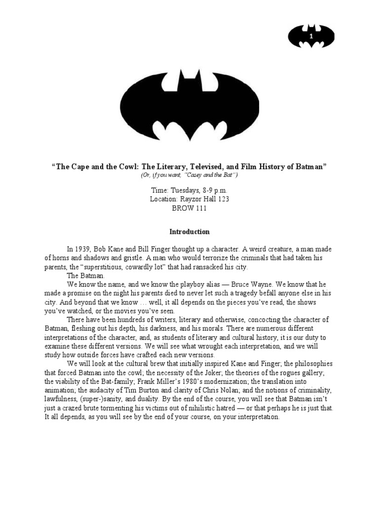 Batman Syllabus For 2010 Rice University Course | PDF | Batman | Dc Comics