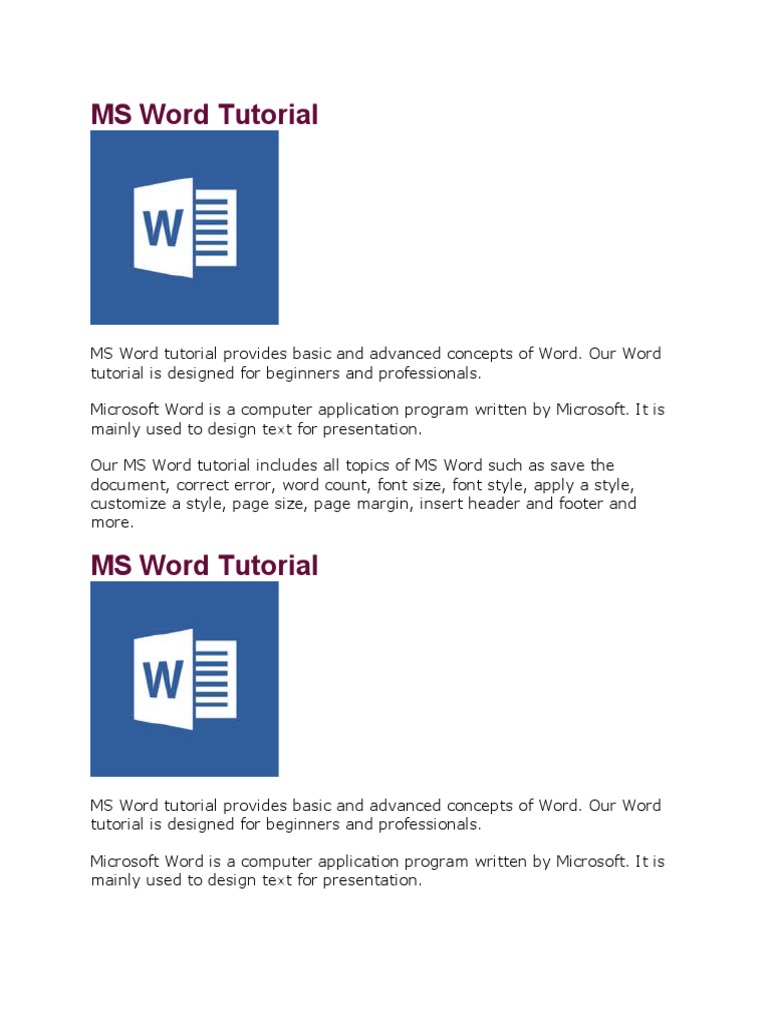 Complete MS Word Tutorial for Beginners | PDF