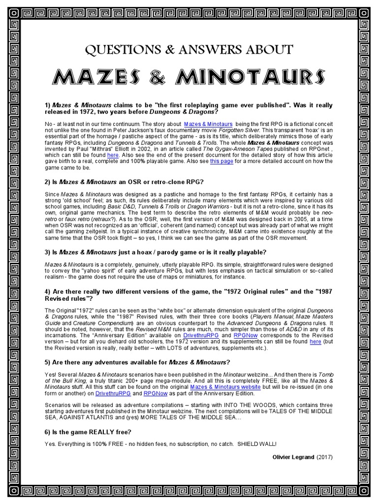 About Mazes & Minotaurs | PDF | Dungeons & Dragons | Role Playing Games