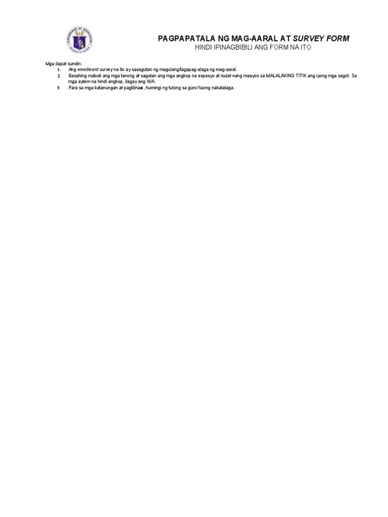 Learner Enrollment and Survey Form Filipino 1 1 | PDF