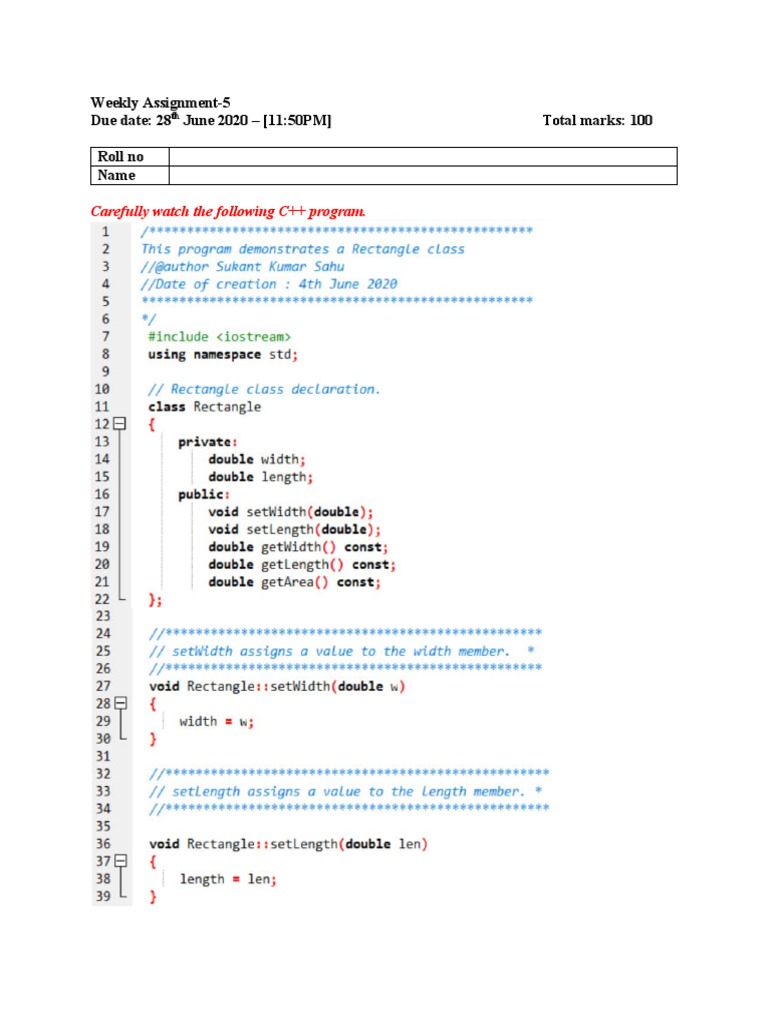 Weekly Assignment-5 Due Date: 28 June 2020 - (11:50PM) Total Marks: 100 Roll No Name | Download ...
