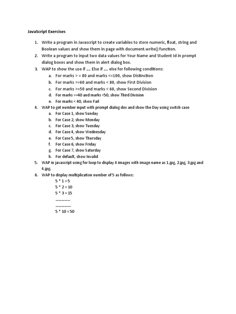 Week 11 Javascript Exercise Pdf Array Data Structure Java Script 9760