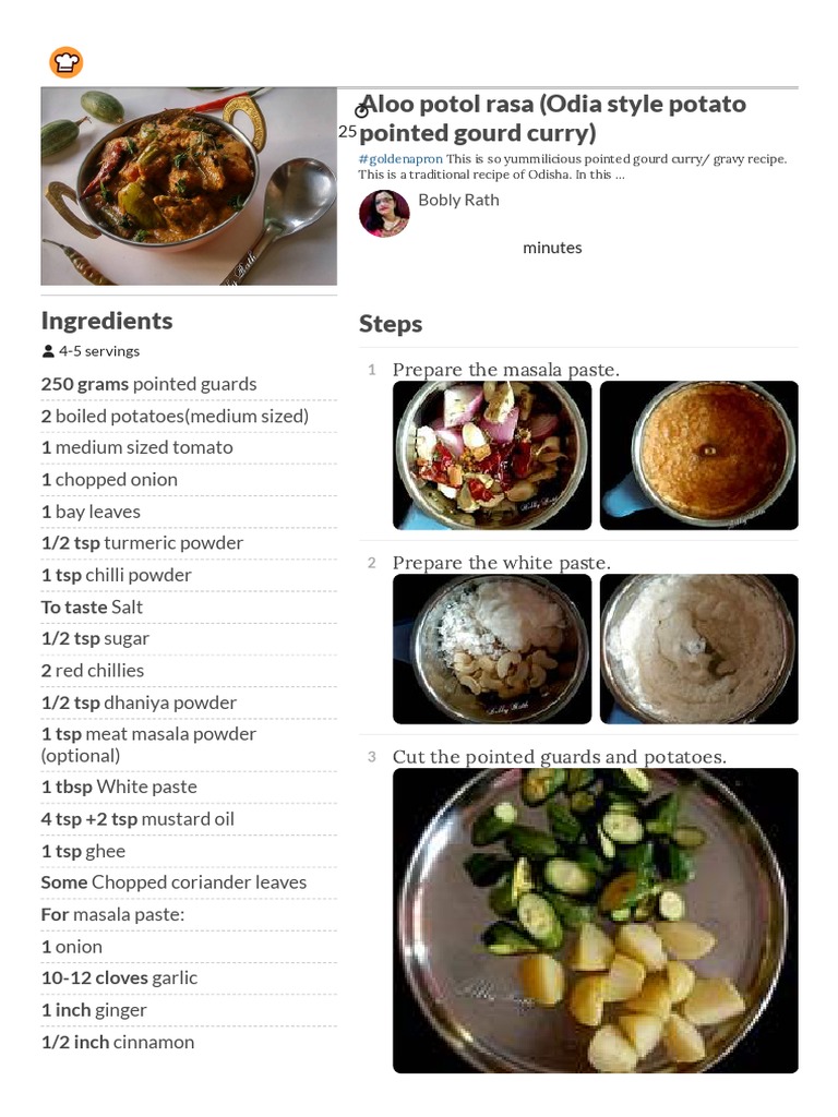 Aloo Potol Rasa (Odia Style Potato Pointed Gourd Curry) Recipe by Bobly ...