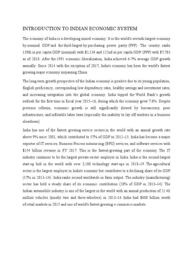 Introduction To Indian Economic System | PDF | Economy Of India ...