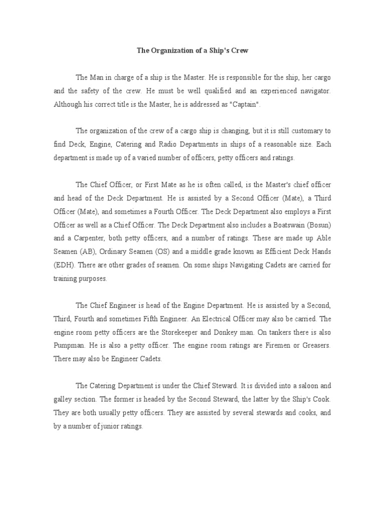 The Organization of A Ship | PDF | Shipping | Ships