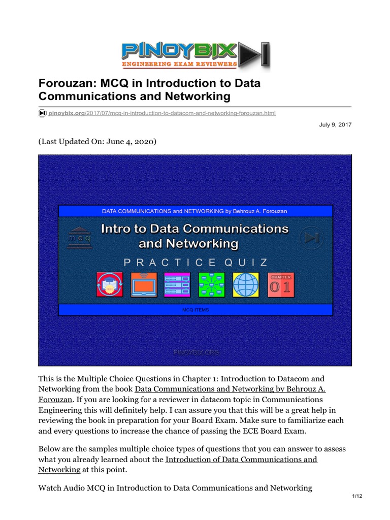 Forouzan: MCQ in Introduction To Data Communications and Networking | PDF | Network Topology ...
