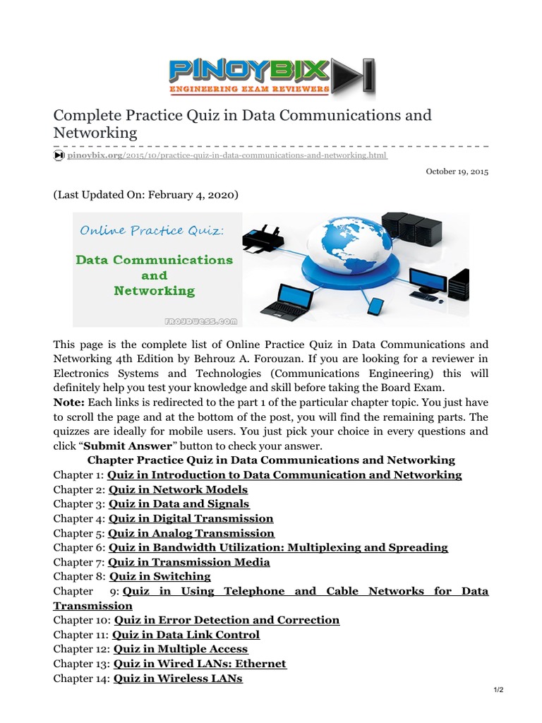 Complete Practice Quiz In Data Communications And Networking Pdf Computer Network Internet