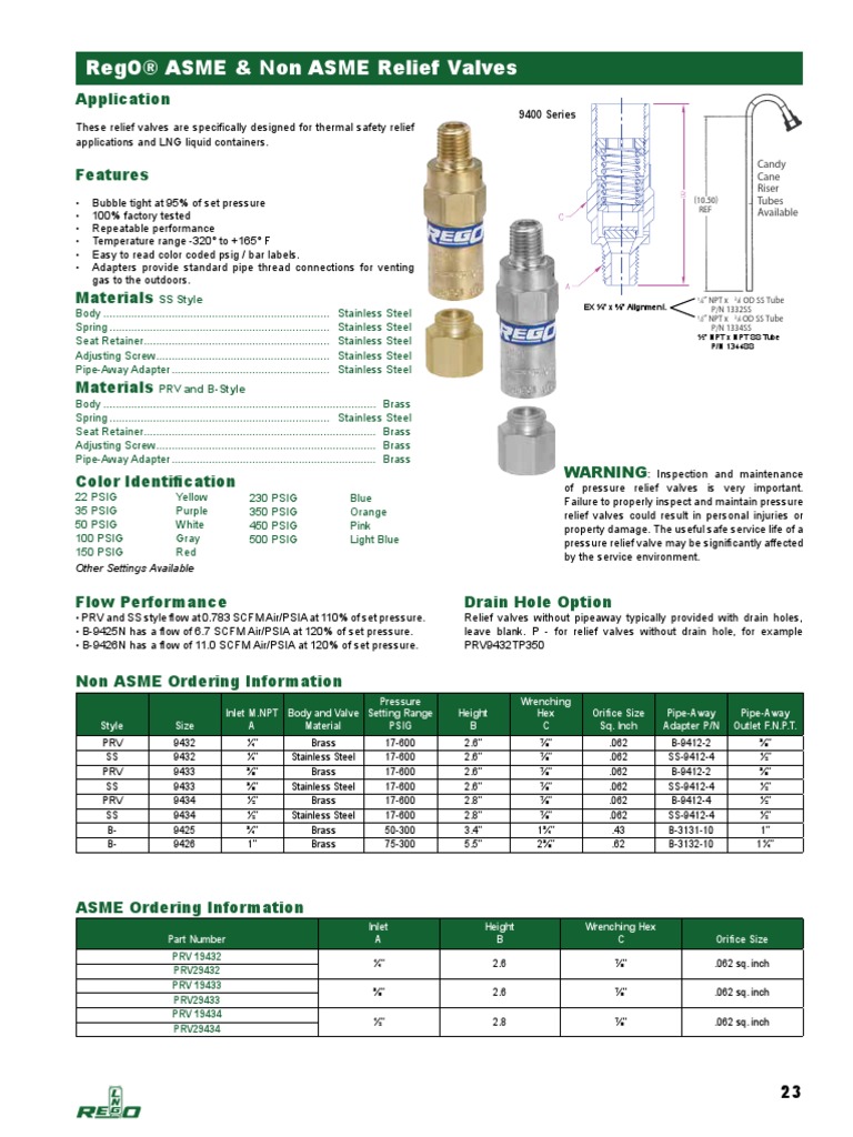 Rego® Asme & Non Asme Relief Valves: Application | PDF | Valve ...