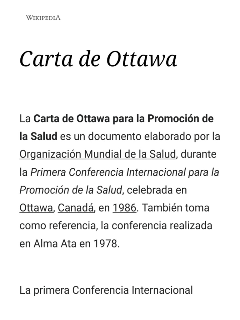 Carta de Ottawa - Wikipedia, La Enciclopedia Libre | PDF