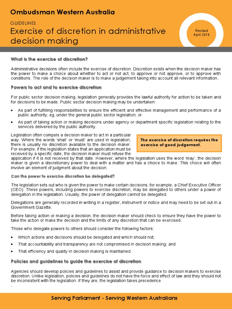 Exercise of Discretion in Admin Decision Making | PDF | Discretion ...