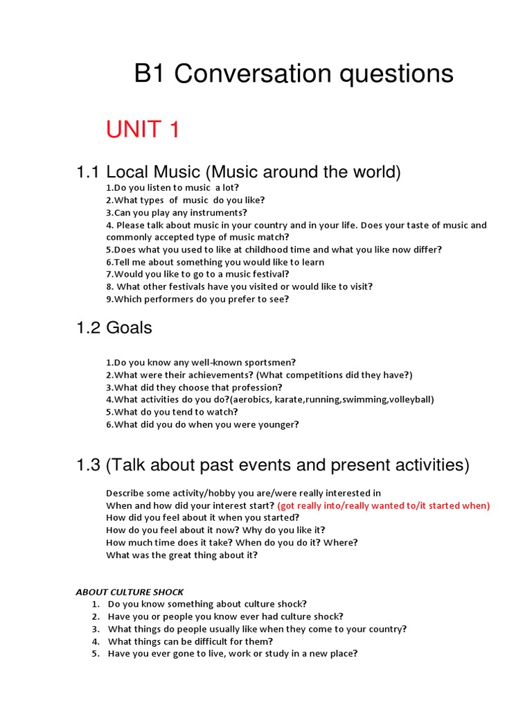 B1 Conversation questions | PDF | Meal | Housekeeping