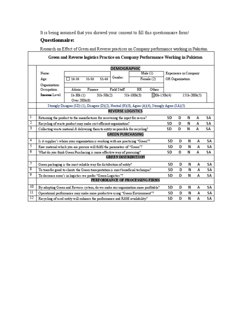 QRM Questionnaire Assignment | PDF | Logistics | Recycling