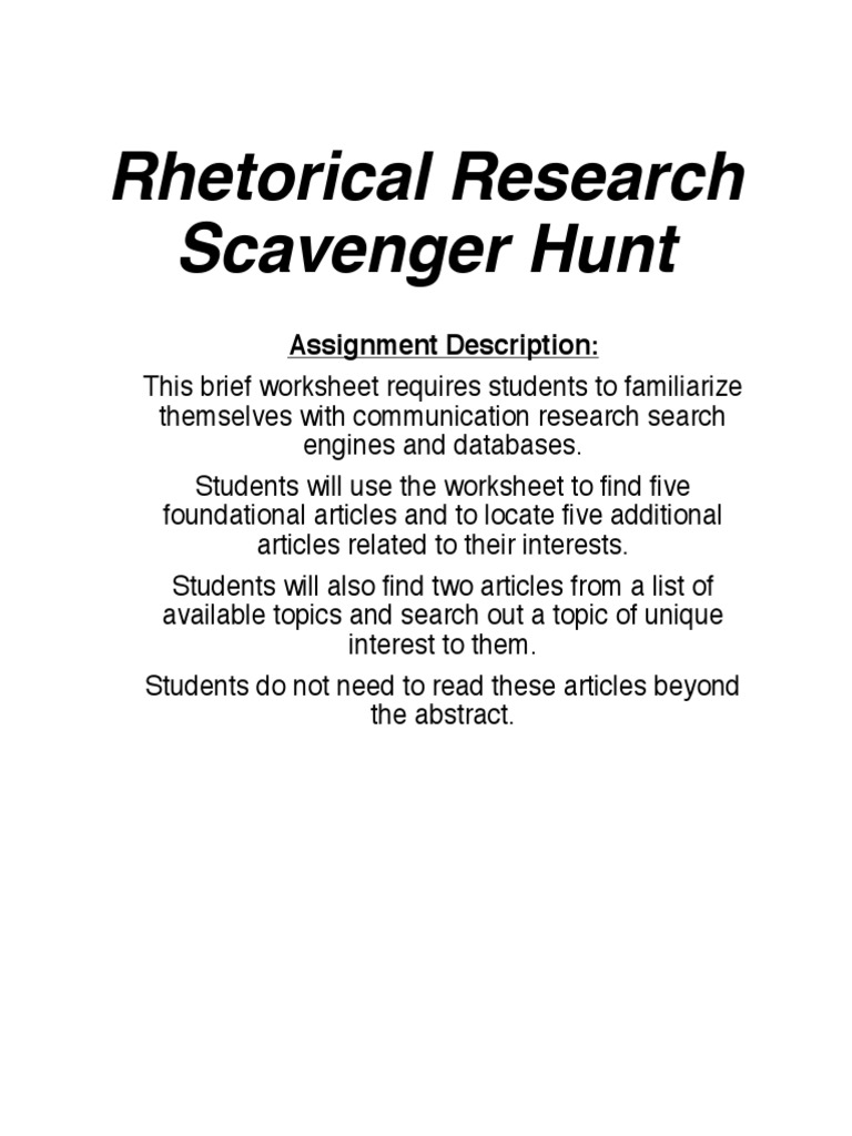 Rhetorical Research Scavenger Hunt Guide | PDF | Rhetoric | Abstract ...