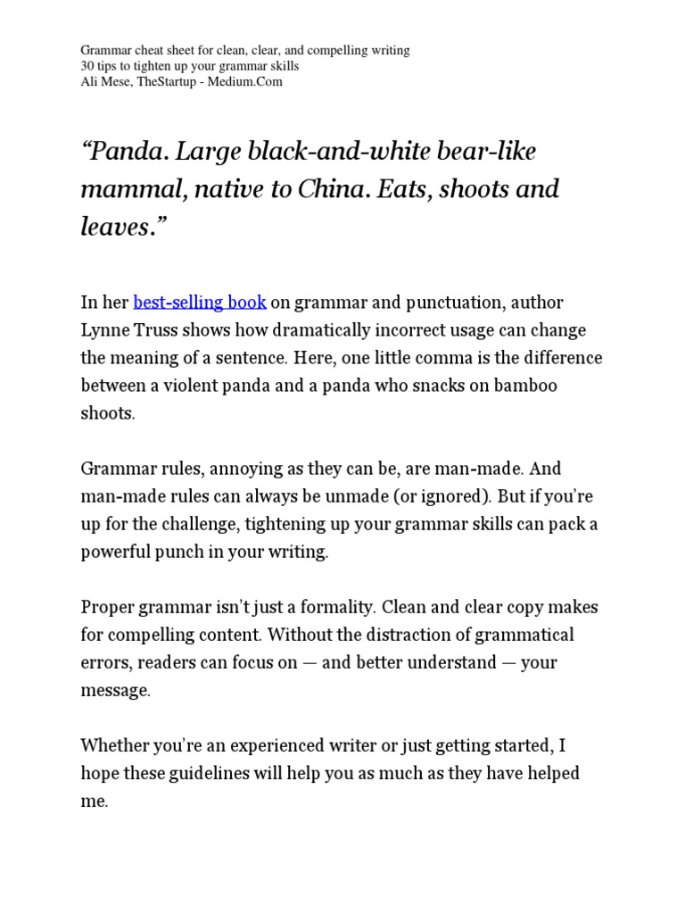 Grammar Cheat Sheet For Clean, Clear, and Compelling Writing | PDF ...