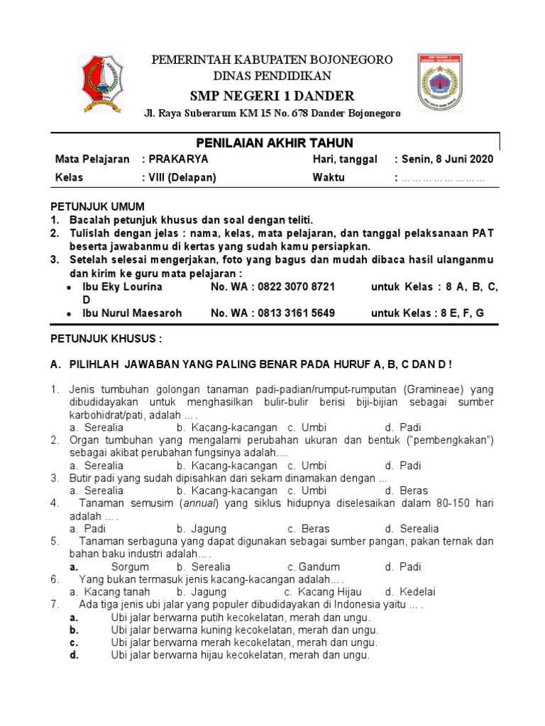 Soal Prakarya KLS 8 | PDF