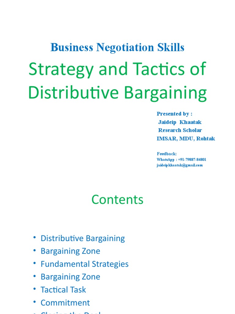 Strategies and Tactics of Distributive Bargaining: Business Negotiation ...