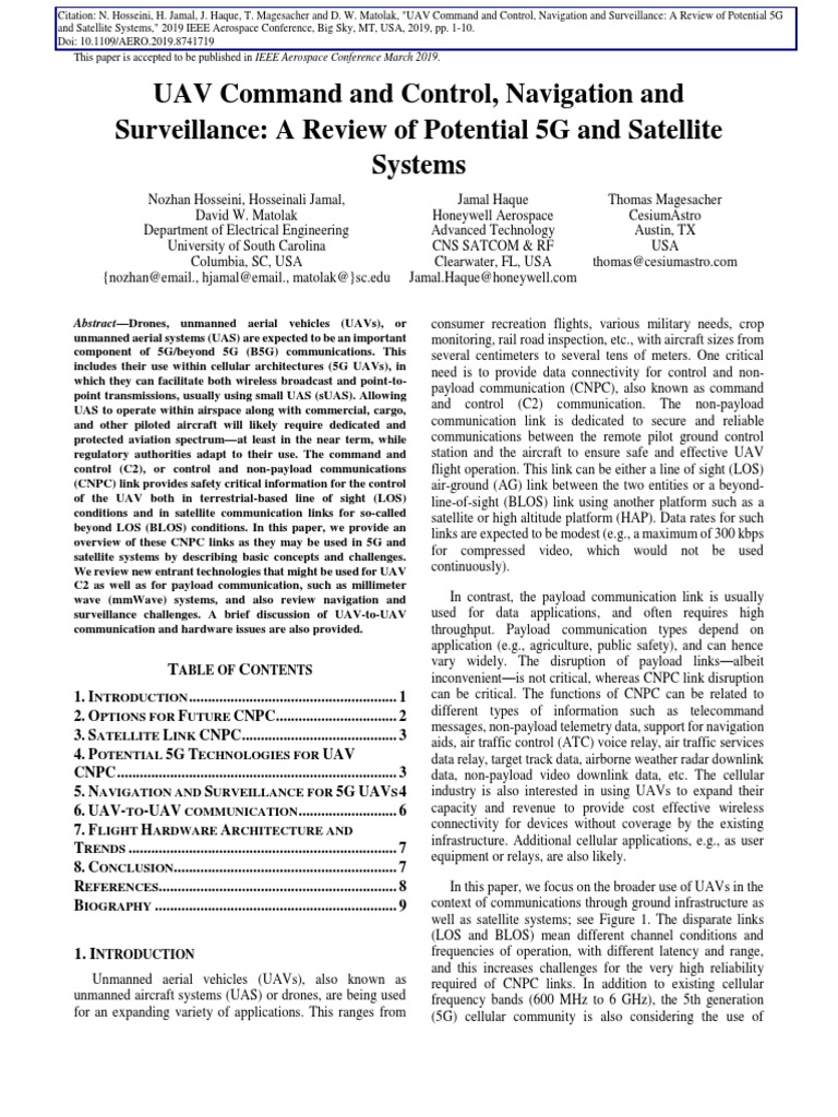 UAV Command and Control, Navigation and Surveillance: A Review of ...