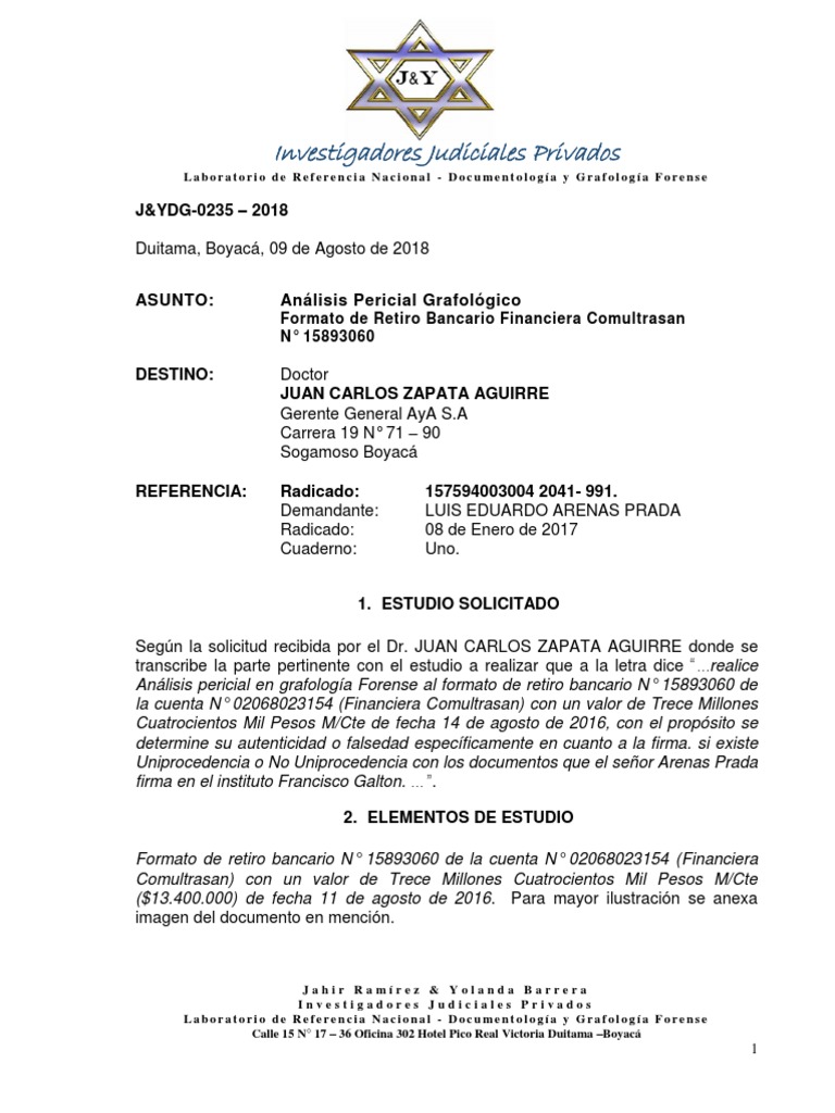 Análisis Pericial de Firma Bancaria | PDF | Grafología | Escritura