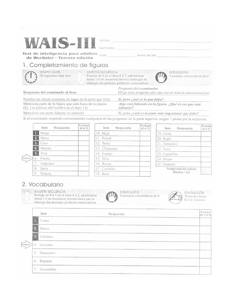 WAIS-III - Protocolo | PDF