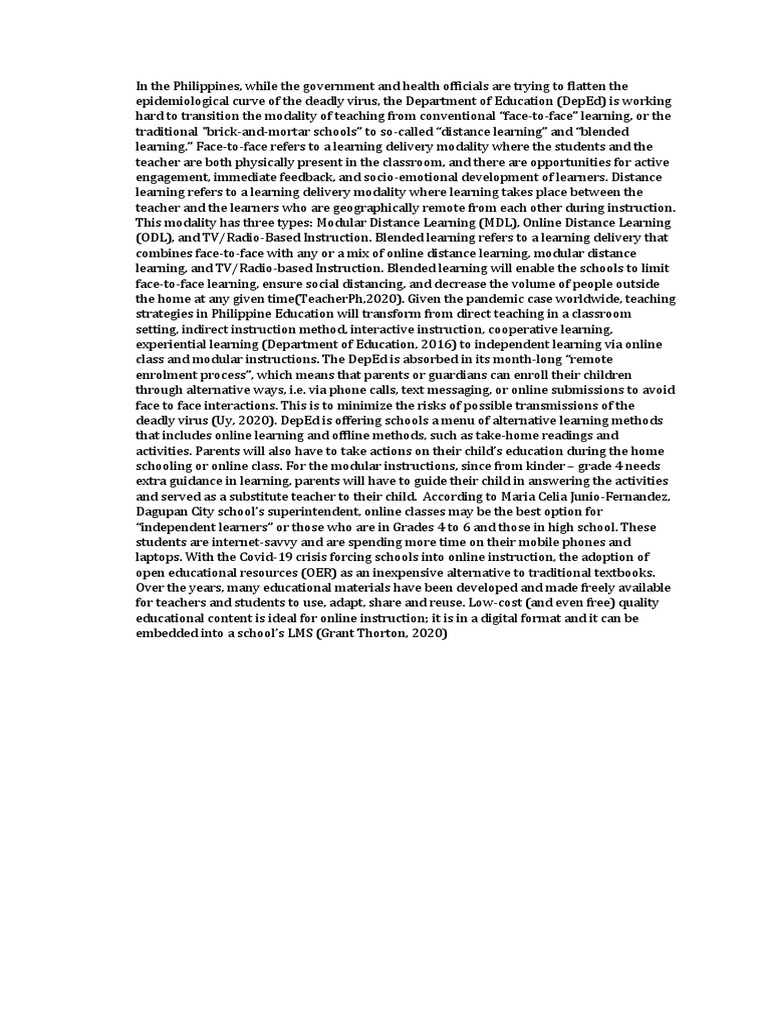 In The Philippines | Download Free PDF | Distance Education | Learning