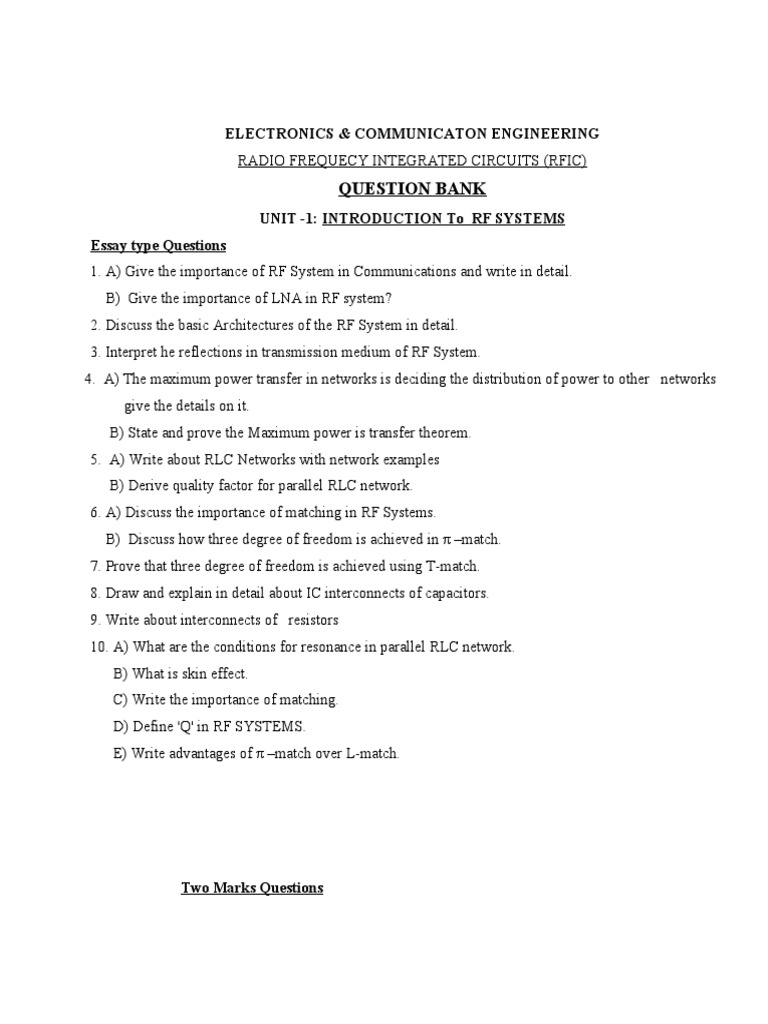 RFIC Imp Questions | PDF | Amplifier | Electrical Network