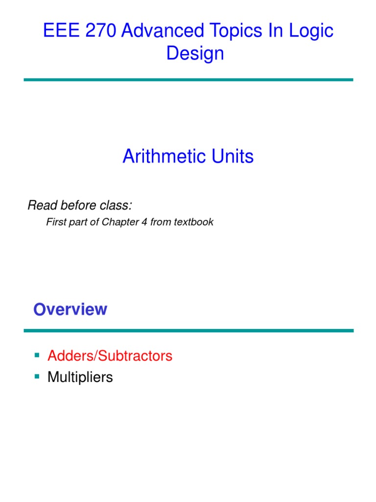 EEE 270 Advanced Topics in Logic Design: Read Before Class | PDF ...