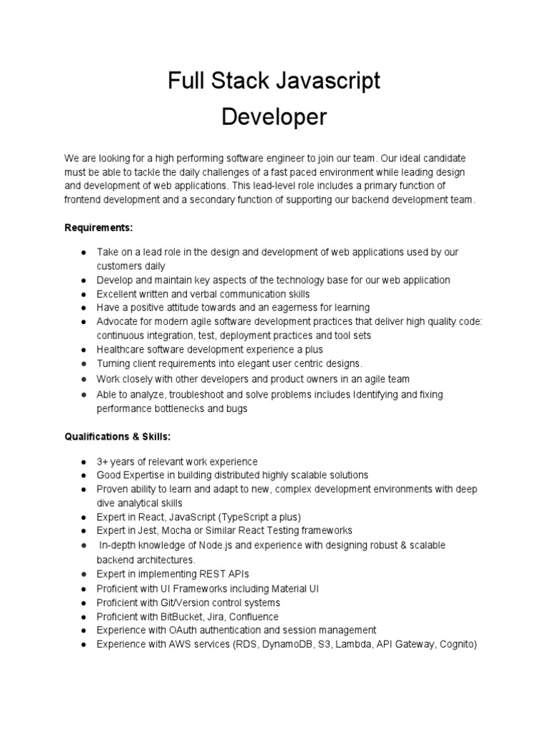 Full Stack Javascript Developer Importatnt | PDF