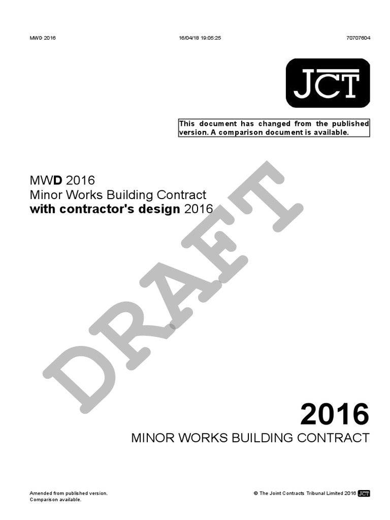 Draft: MWD 2016 Minor Works Building Contract | PDF | Arbitration ...