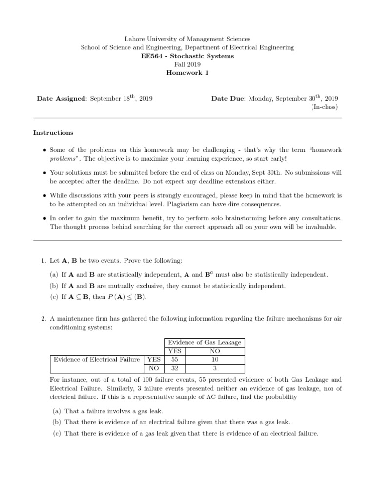EE564 HW1 Fall2019 | PDF | Random Variable | Function (Mathematics)