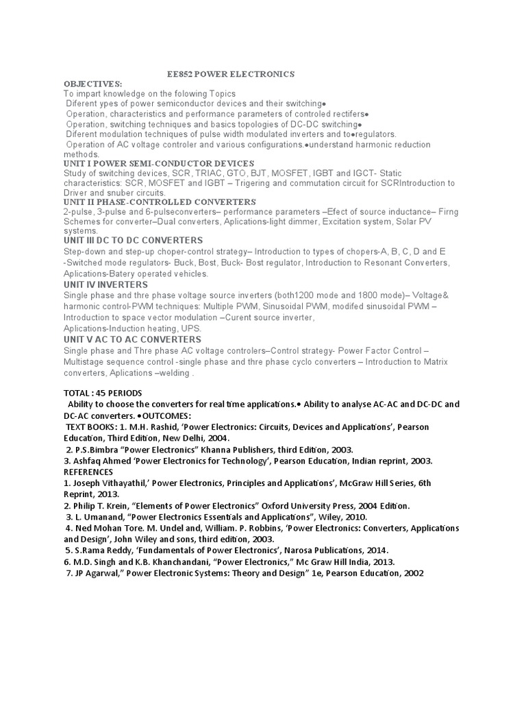 EE8552 POWER ELECTRONICS Syllabus | PDF | Power Electronics | Power ...