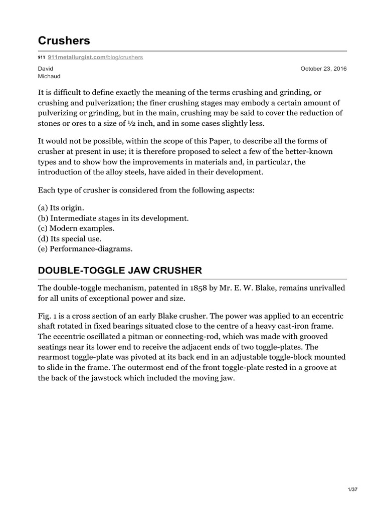 Crushers: Double-Toggle Jaw Crusher | PDF | Bearing (Mechanical) | Belt (Mechanical)