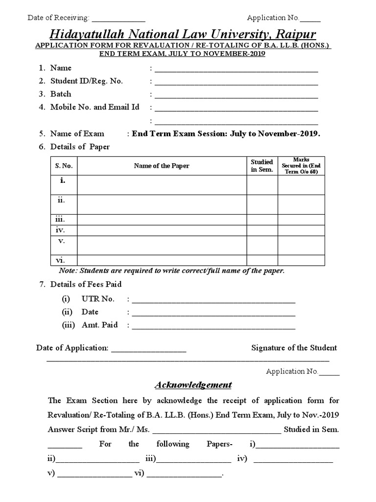 Application Form Revaluation | PDF