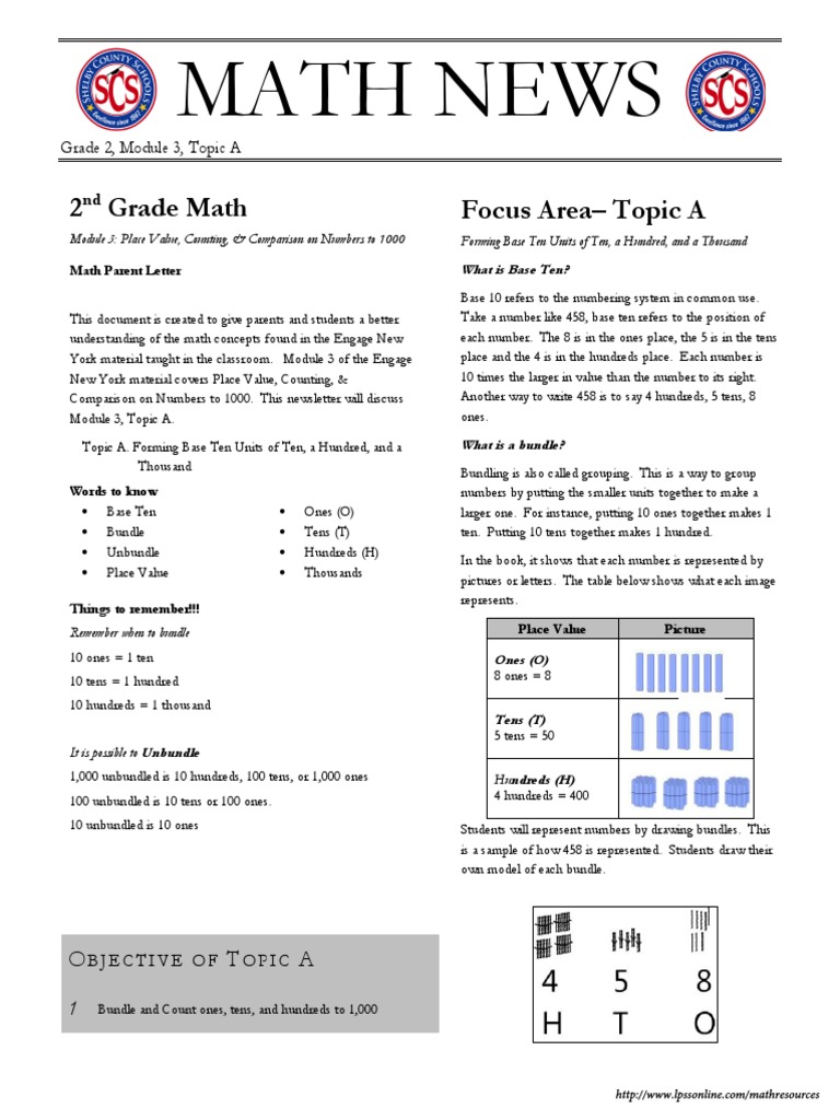 Math News: 2 Grade Math Focus Area - Topic A | PDF | Numbers ...