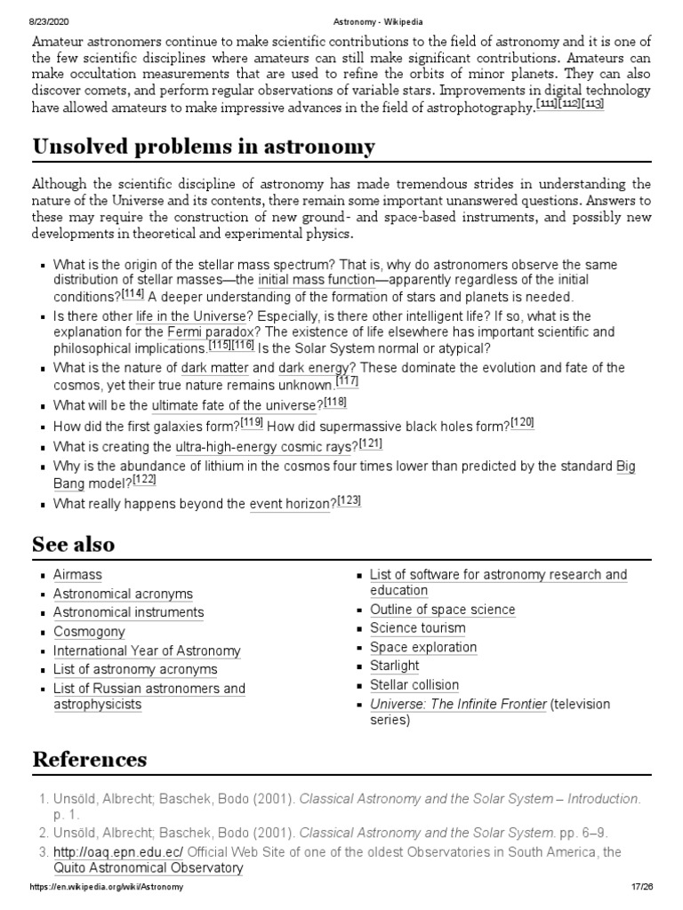 Unsolved Problems in Astronomy: Universe: The Infinite Frontier ...