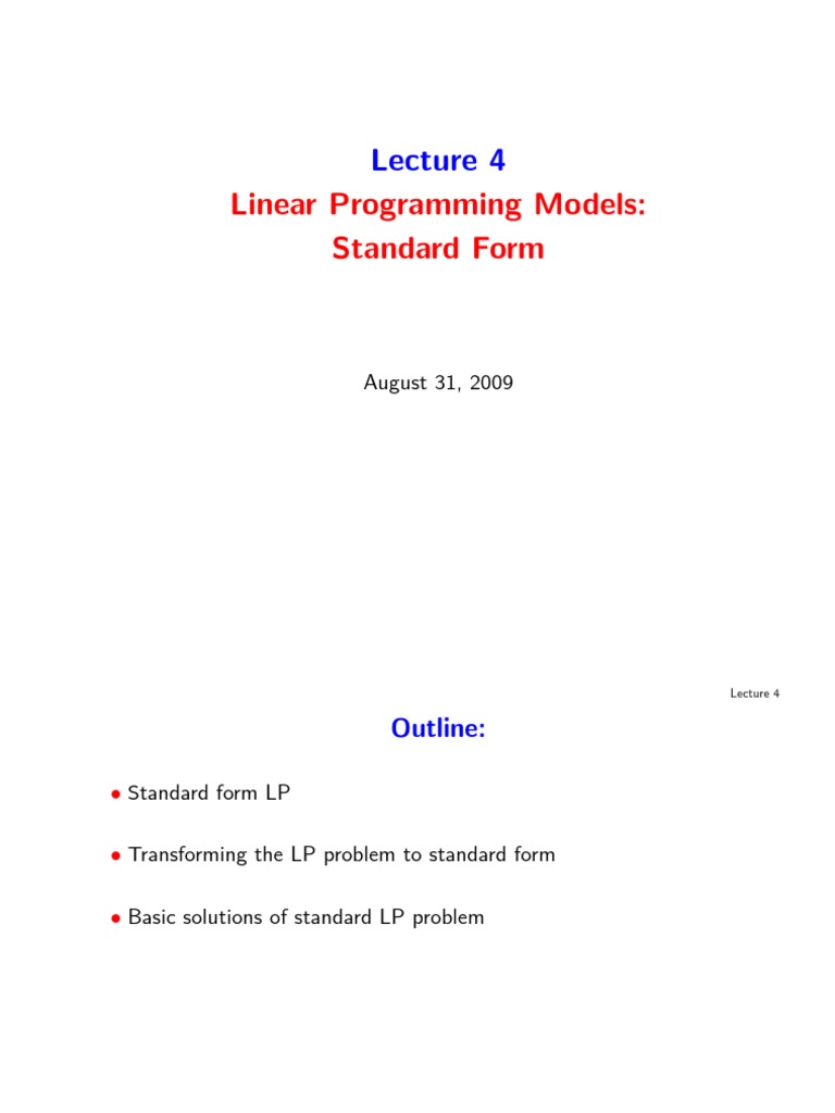 Standard Form in Linear Programming | PDF | Mathematical Optimization ...