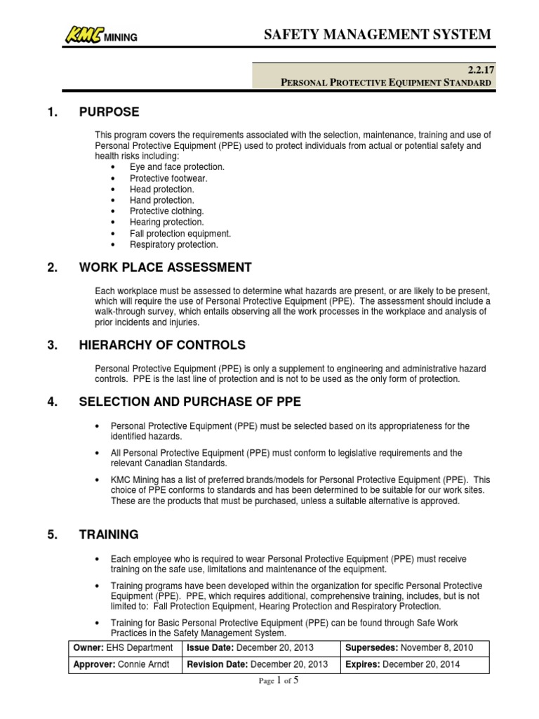Purpose: Safety Management System | PDF | Personal Protective Equipment ...