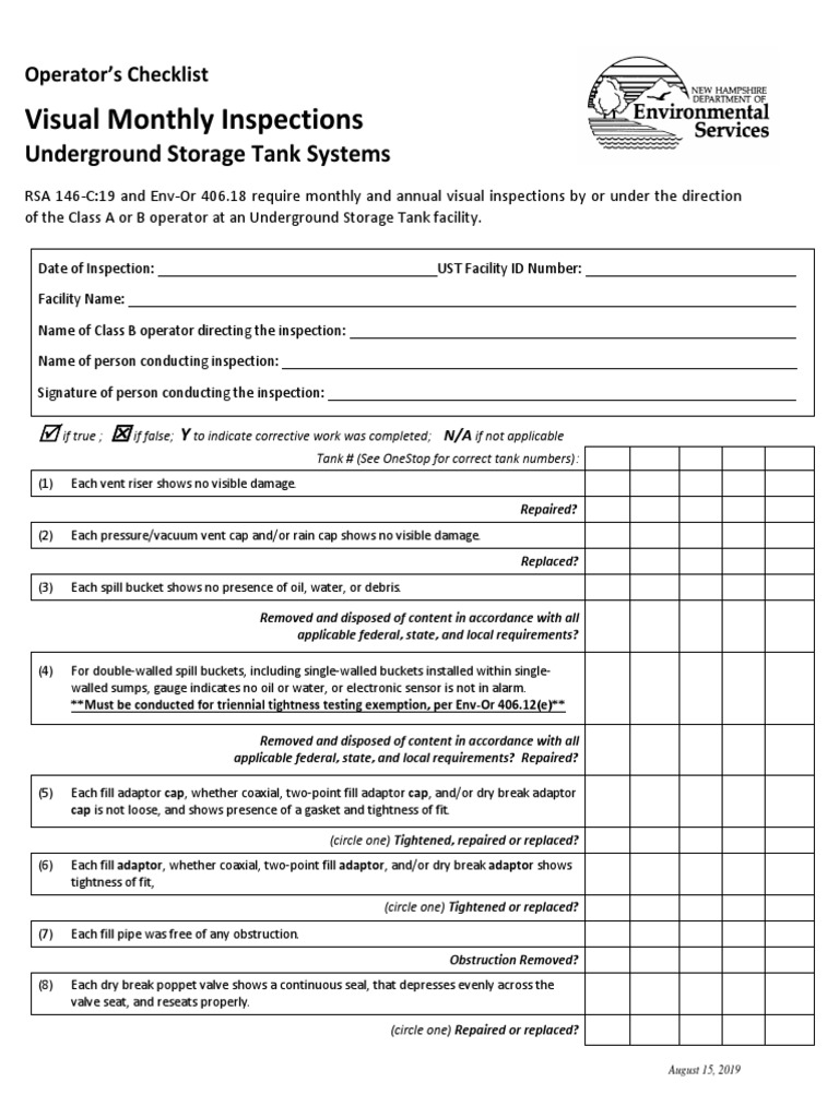 Monthly Inspect Checklist | PDF | Leak | Mechanical Engineering