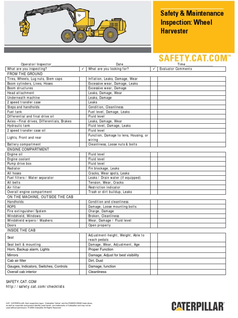 Safety & Maintenance Checklist-Wheel Harvester | PDF | Leak | Truck
