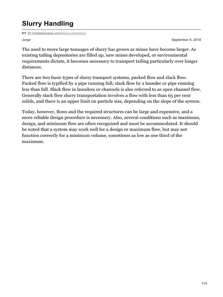 Efficient Slurry Transport Systems Guide | PDF | Fluid Dynamics | Liquids