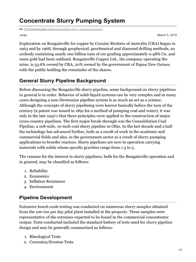 Concentrate Slurry Pumping System | PDF | Pump | Pipeline Transport