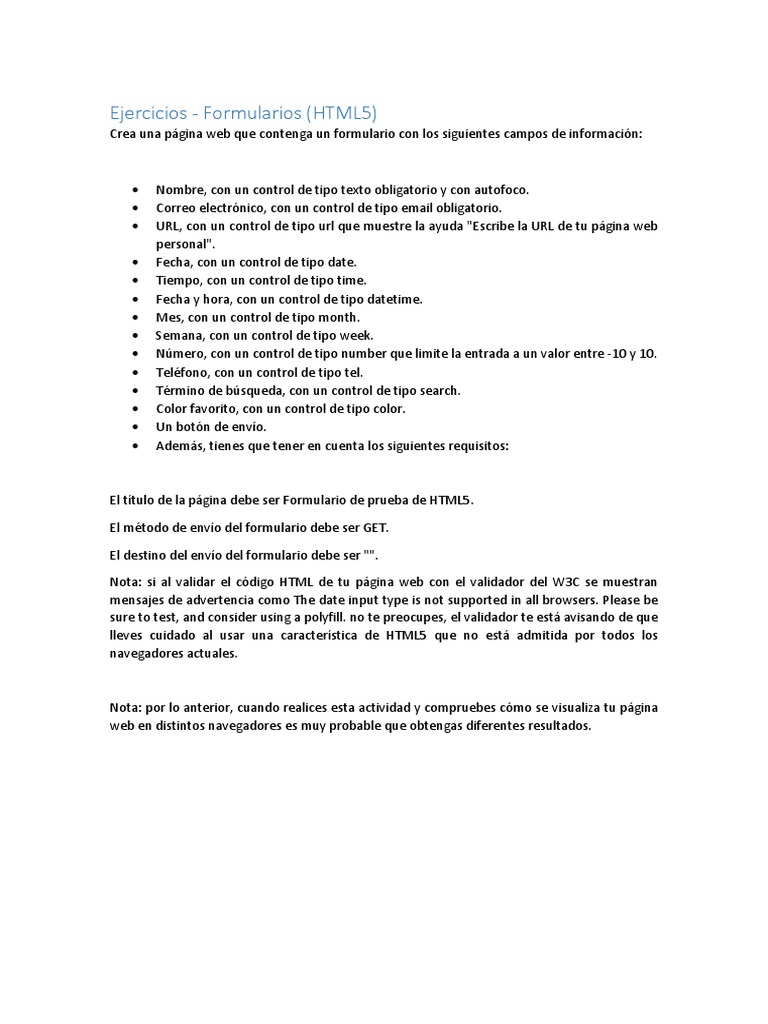 Ejercicio Formulario html5 | PDF
