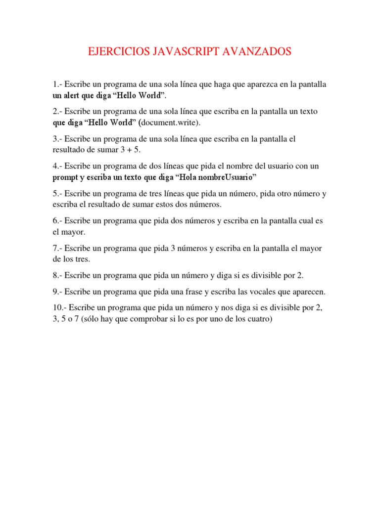 Ejercicios Javascript Avanzados | PDF