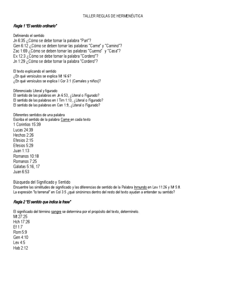Taller Reglas de Hermenéutica | PDF