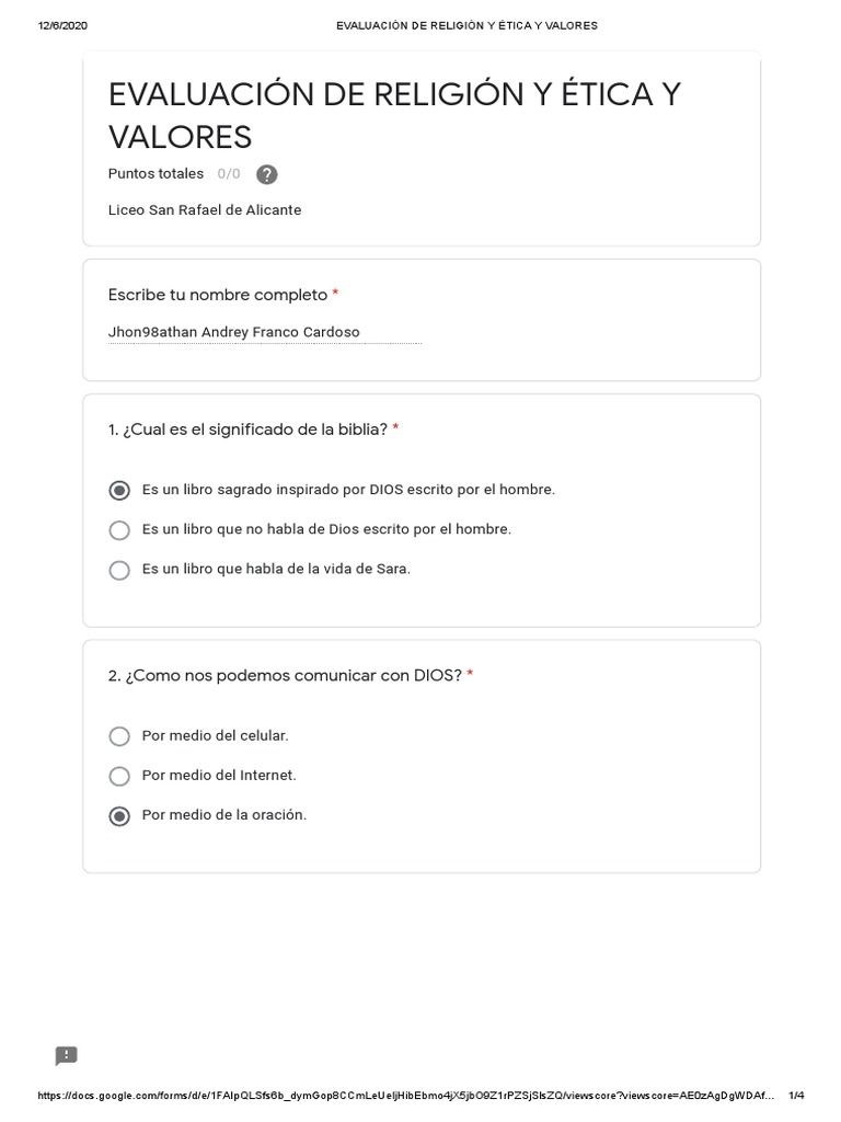 Evaluación de Religión y Ética y Valores | PDF | Religión y creencia ...