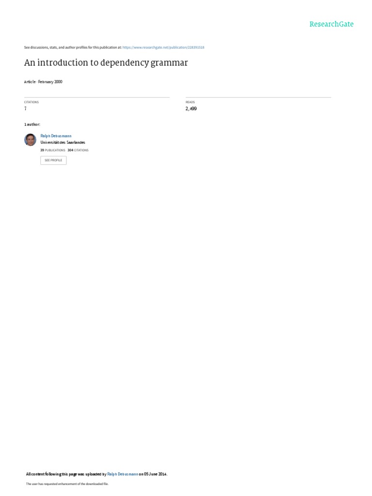 An Introduction To Dependency Grammar: February 2000 | PDF | Parsing | Formalism (Deductive)