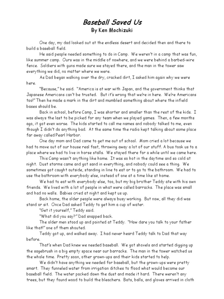 2 Baseball Saved Us PDF | PDF | Athletic Sports | Summer Sports