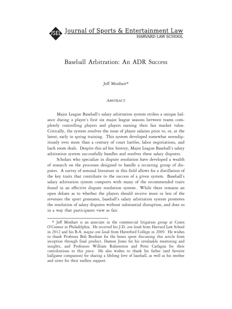 Baseball Arbitration An ADR Success | PDF | Collective Bargaining | Sports