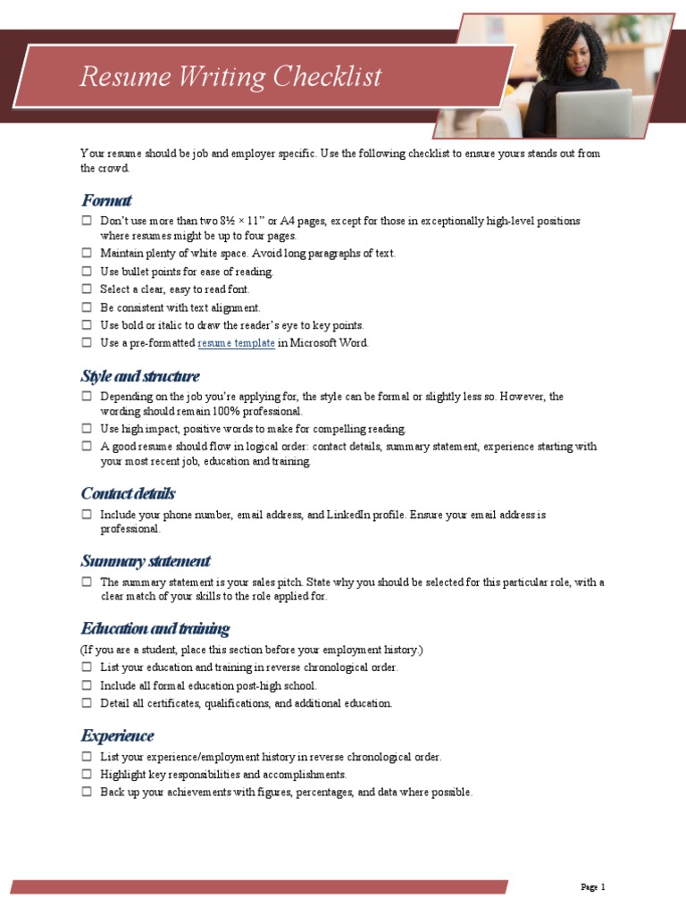 Resume Writing Checklist: Format | PDF